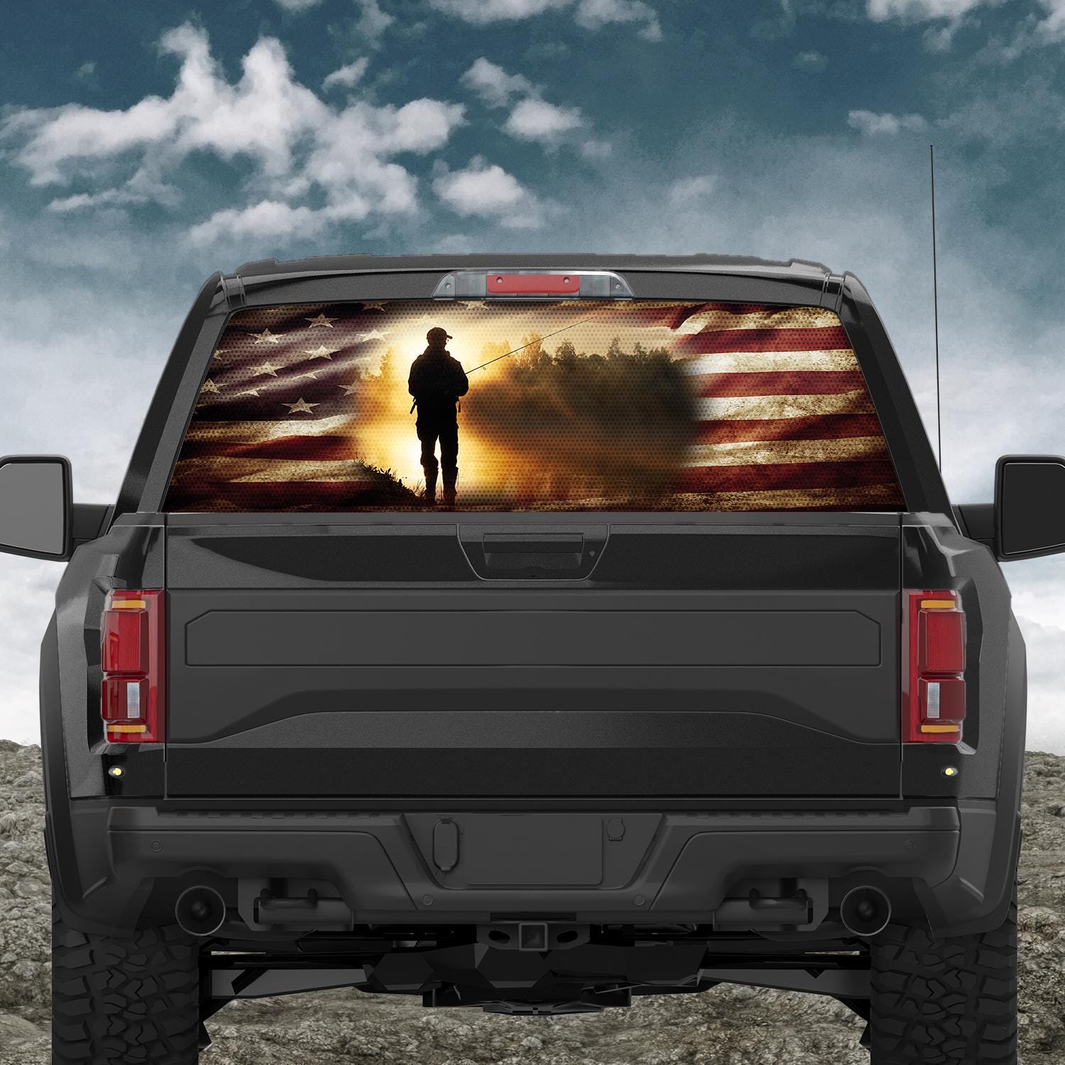 Customization Available Fisherman Lake American Flag Rear See Through ...