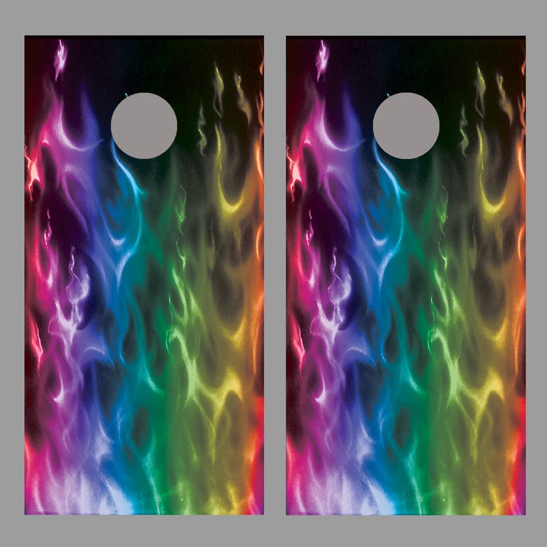 Multi Colored Flames Fire Cornhole Decal Wraps - Customization ...