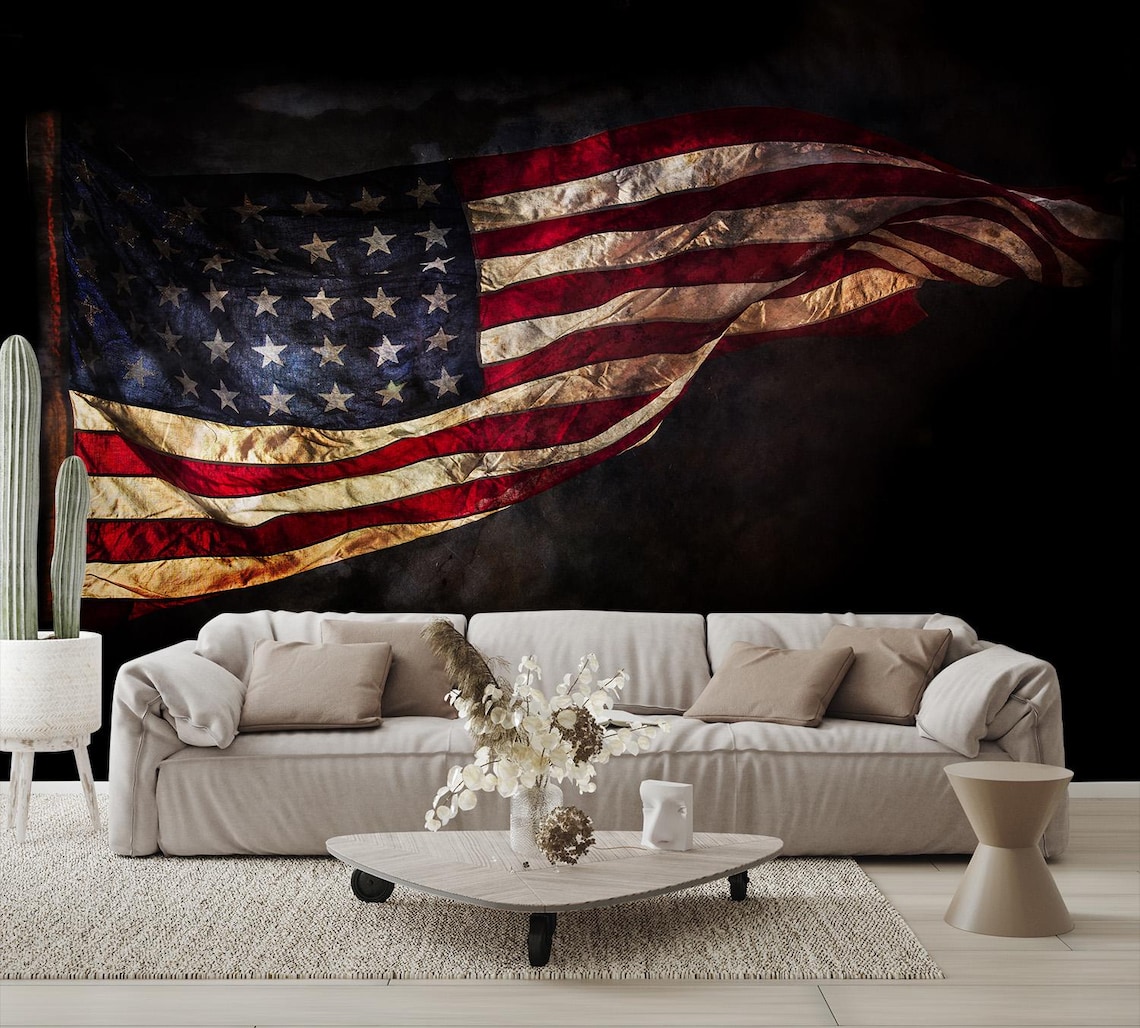 Vintage Waving American Flag Wall Mural - Etsy