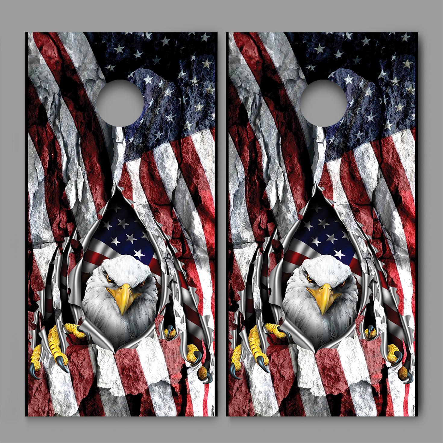 Patriotic Bald Eagle Rip Tear American Flag Cornhole Decal Wraps ...