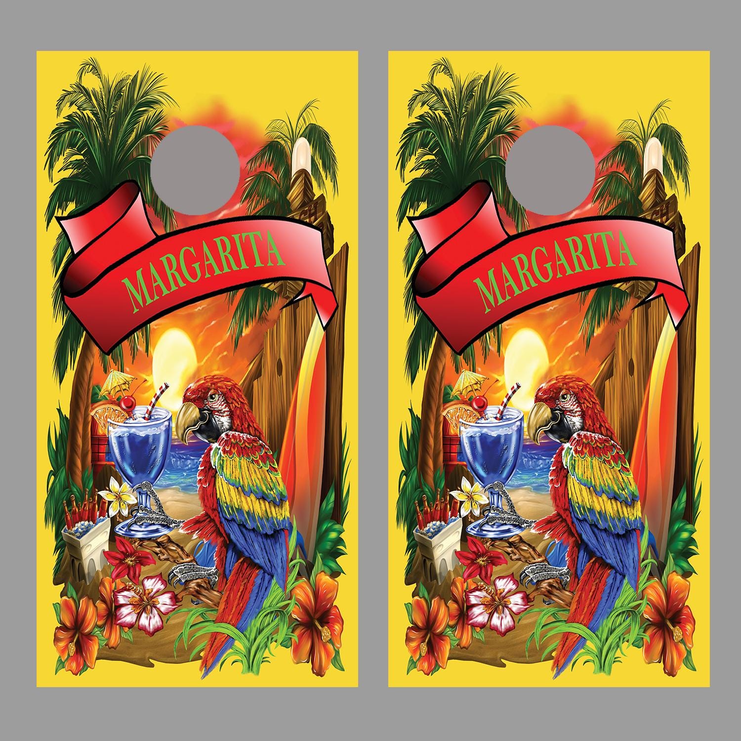 Margarita Yellow Parrot Cornhole Decal Wraps-customization ...