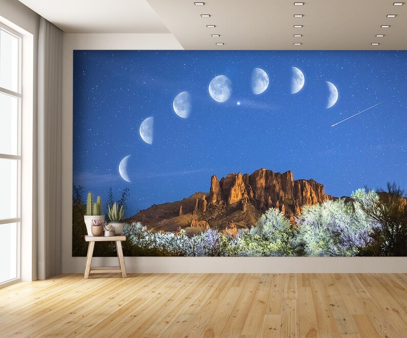 Stars and Moon Phases Landscape Wall Mural - Etsy