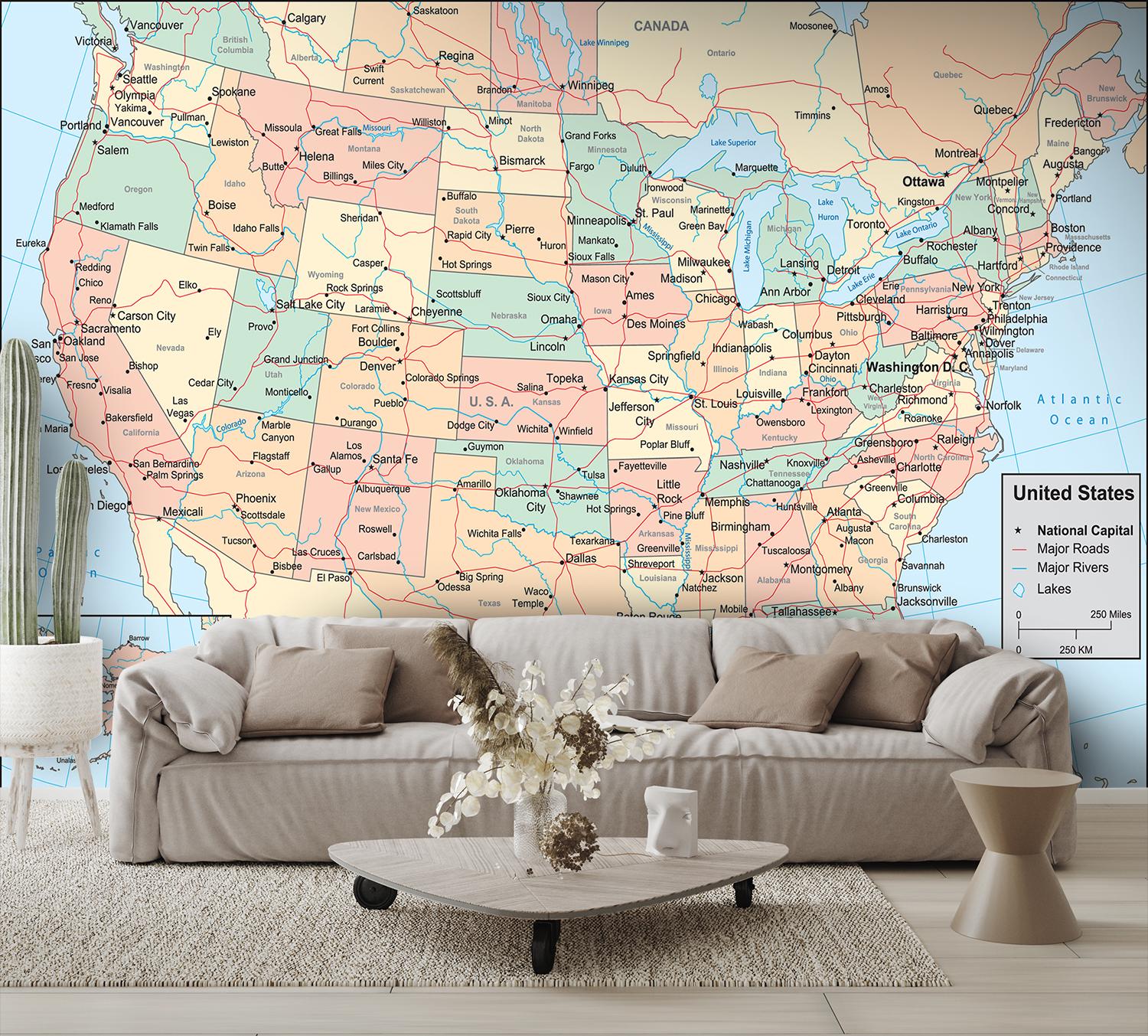 United States Map Wall Mural Several Size Choices - Etsy