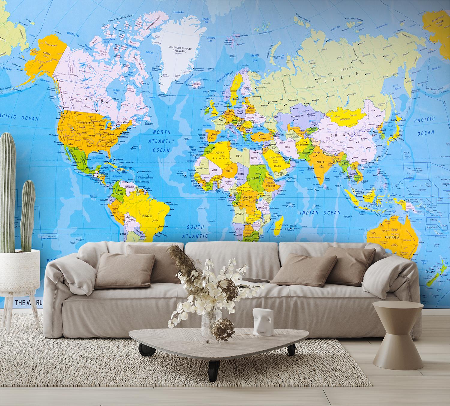 Detailed World Map Wall Mural - Etsy