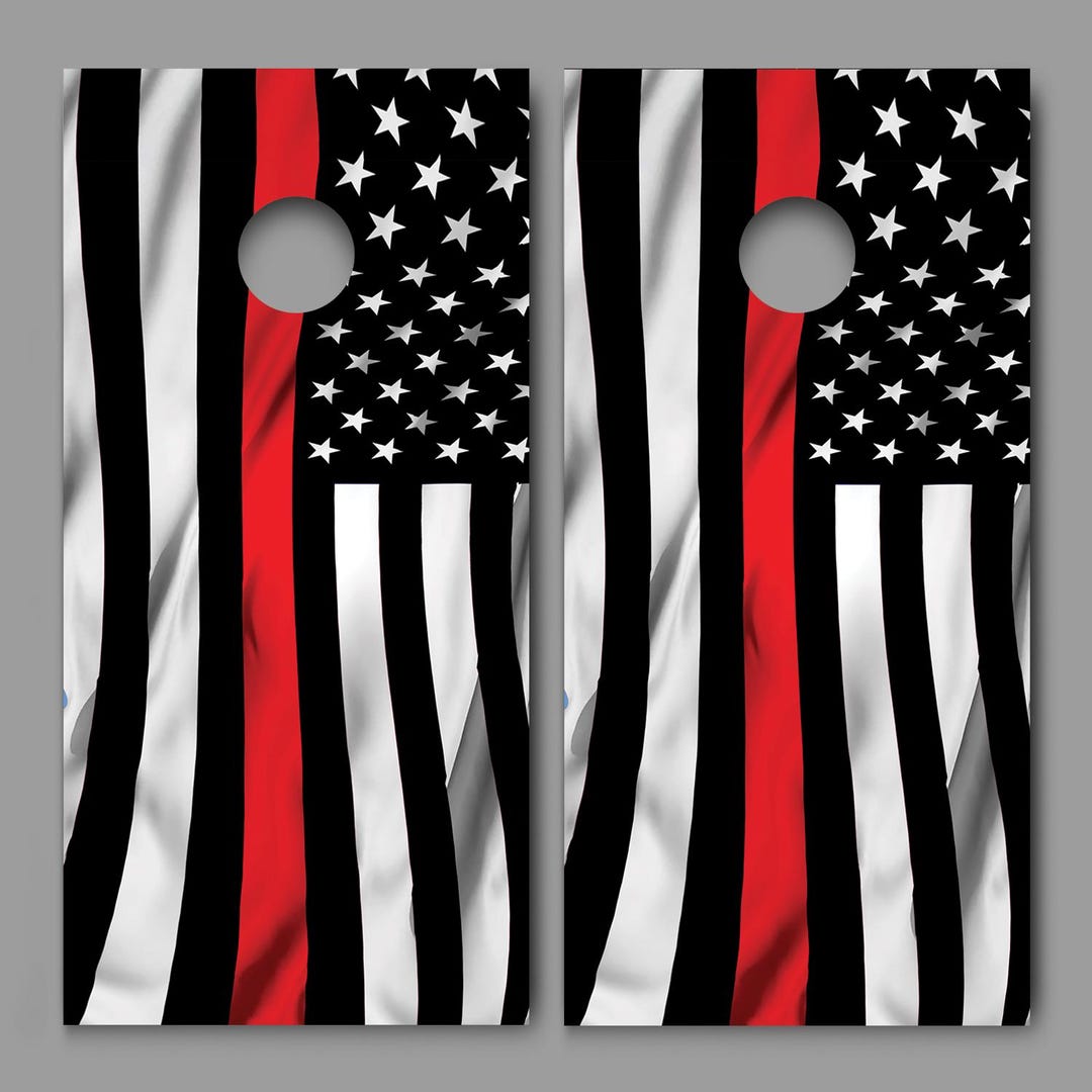 Thin Red Line Waving Flag Cornhole Decal Wraps-customization ...