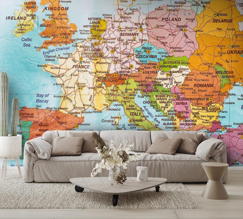 Europe Map Wall Mural - Etsy