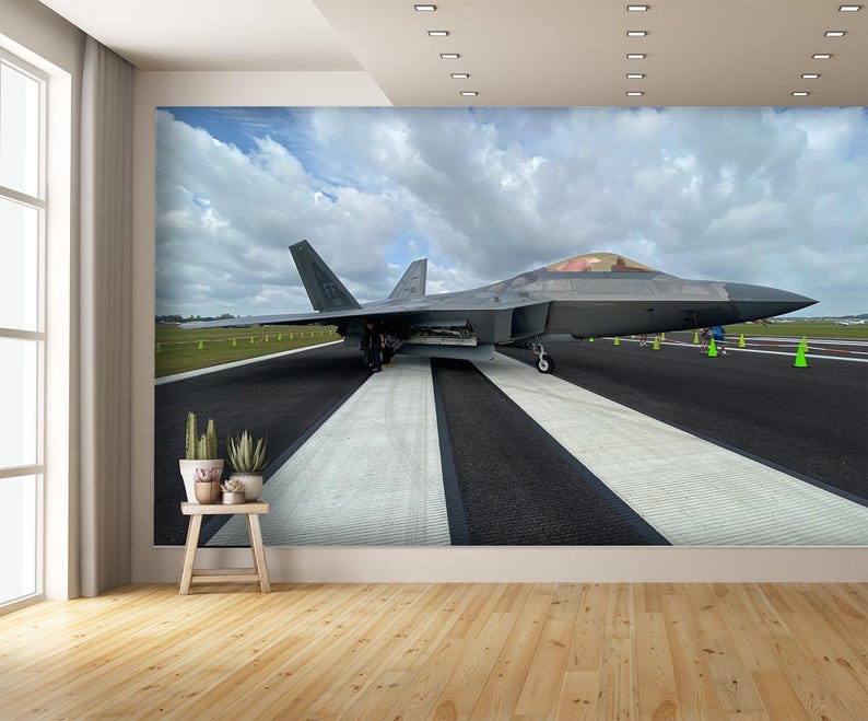 F22 Raptor Jet on Tarmac Wall Mural - Etsy