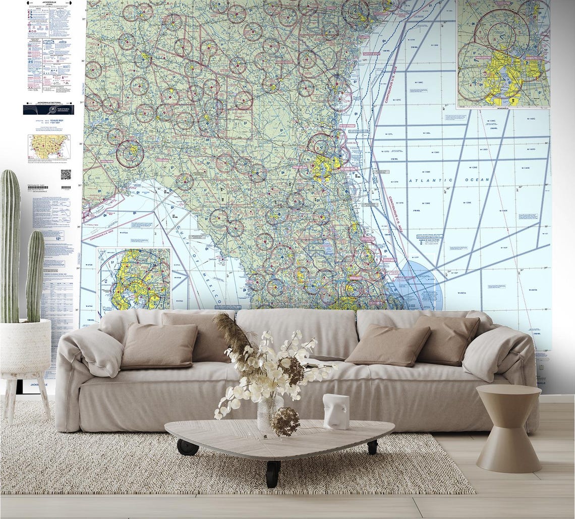 Jacksonville VFR Aviation Aeronautical Chart for Pilots Wall Mural - Etsy
