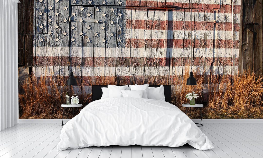 American Flag on Old Barn Wall Mural - Etsy