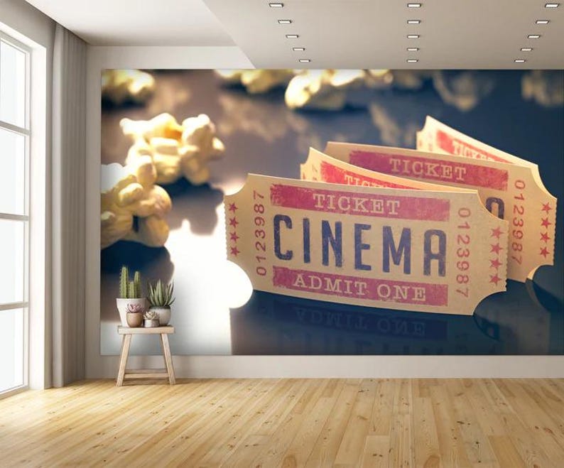 Popcorn Movie Cinema Room Design B Ticket Wall Mural - Etsy