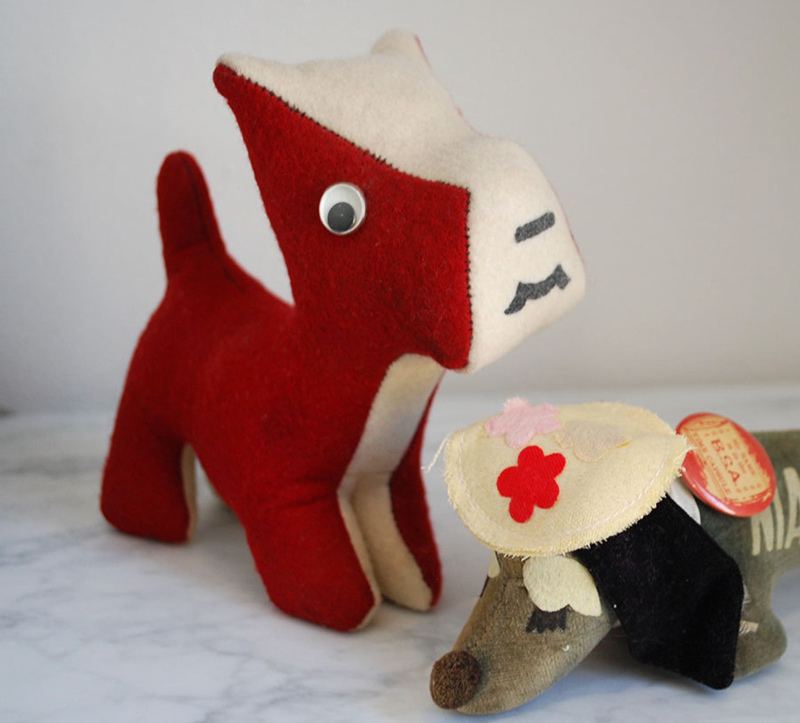 Vintage Red Felt Stuffed Dog Toy Mid Century Canine Hound Animal Boxer ...