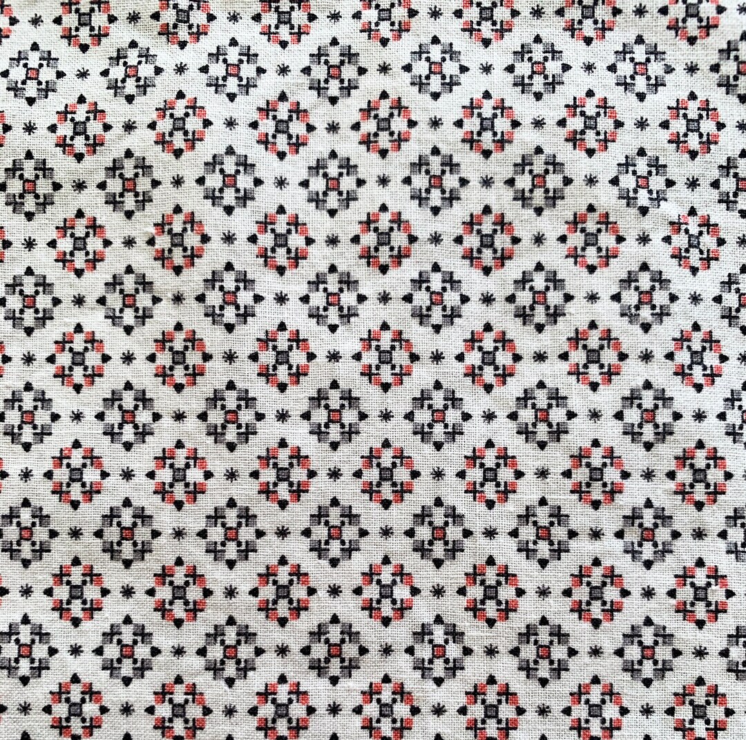 Vintage 1950s Foulard Geometric Pattern Fabric Sweet Tiny Design Pink ...