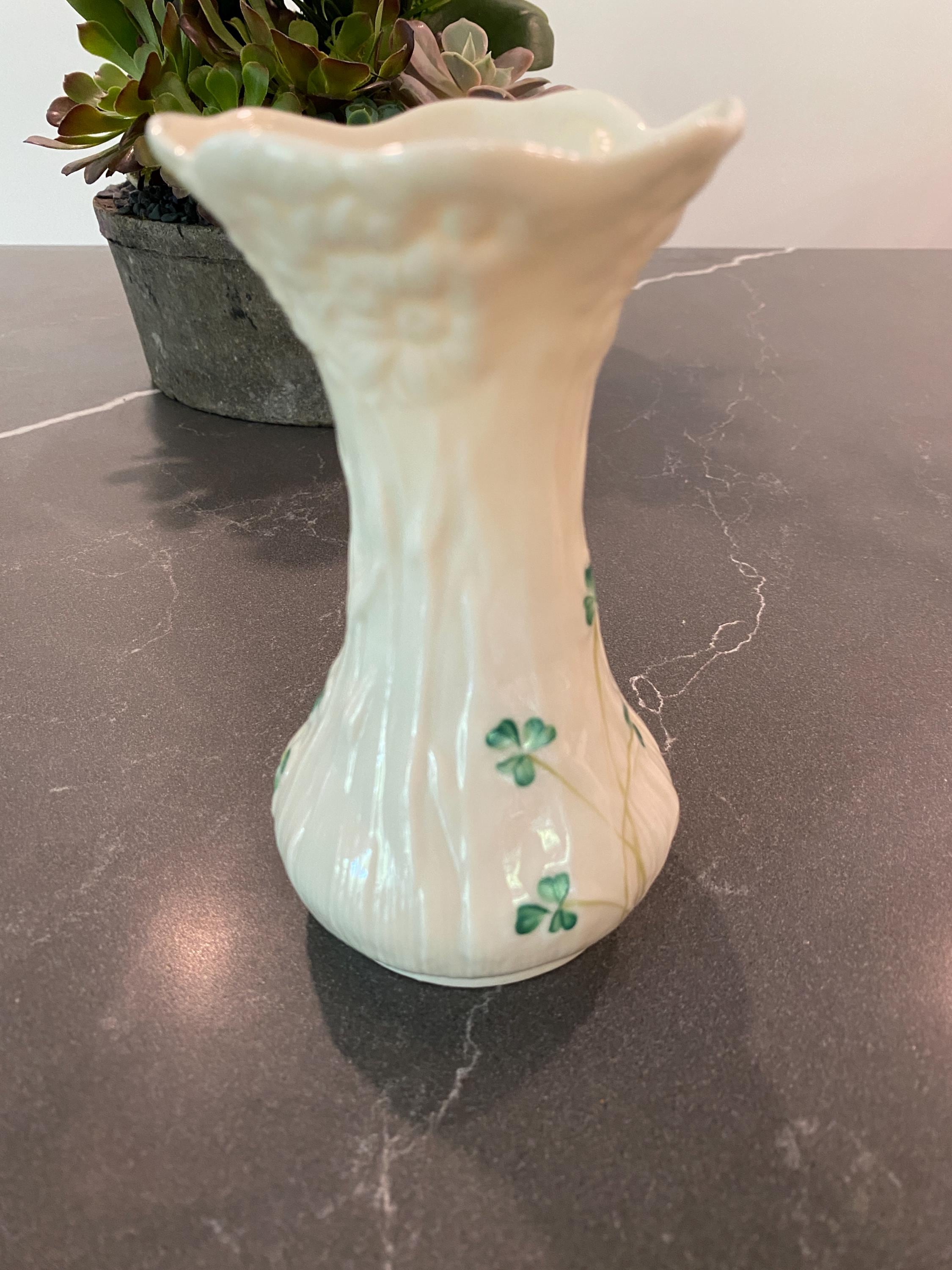 Vintage 6" Belleek Pottery Classic Shamrock Daisy Spill Tall Vase, Made ...
