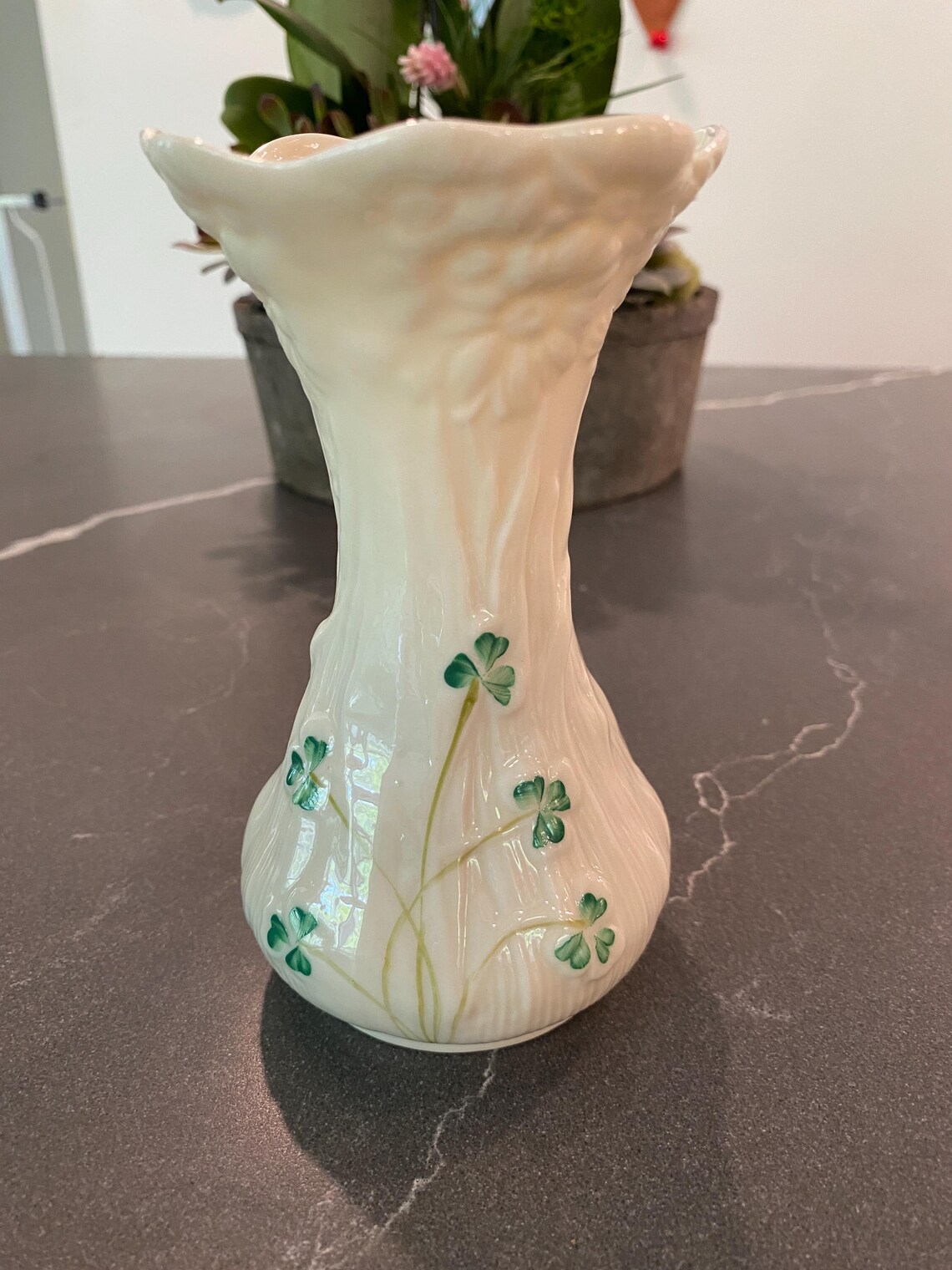 Vintage 6" Belleek Pottery Classic Shamrock Daisy Spill Tall Vase, Made ...