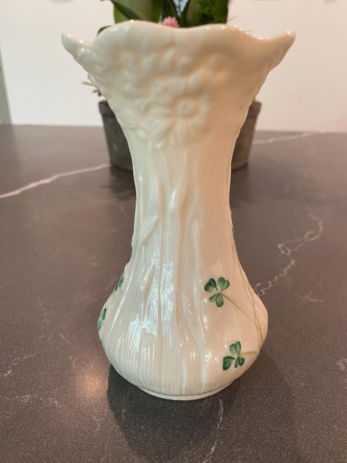 Vintage 6" Belleek Pottery Classic Shamrock Daisy Spill Tall Vase, Made ...