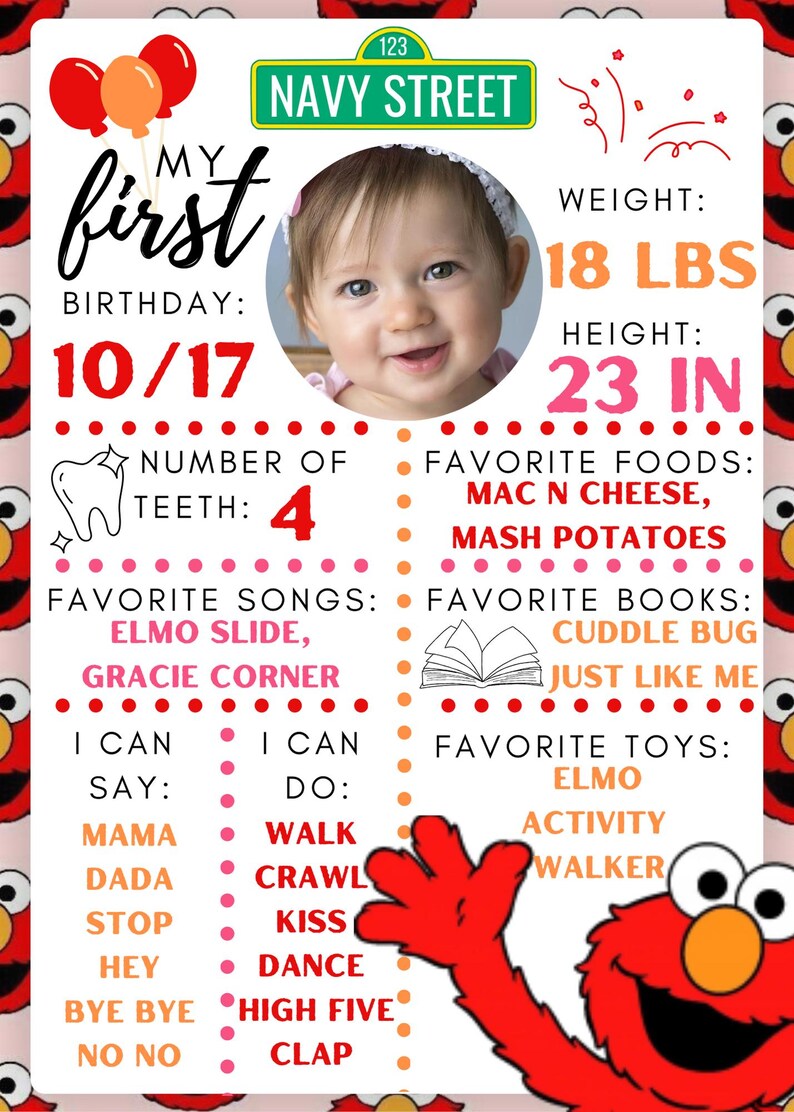 Elmo 1st Birthday Milestone Poster - Etsy