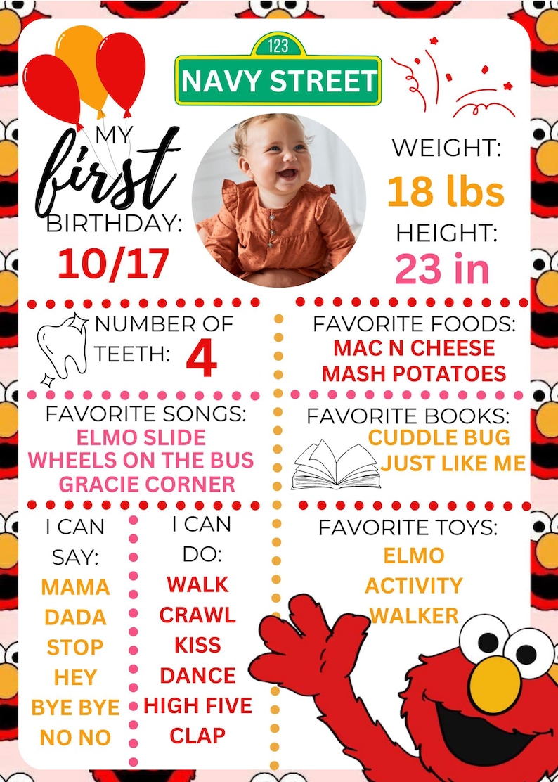 Elmo 1st Birthday Milestone Poster - Etsy