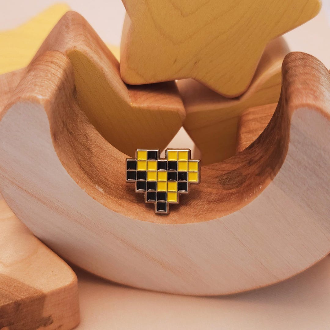 8-bit Pixel Heart Enamel Pin, Under-construction Lapel Accessory ...
