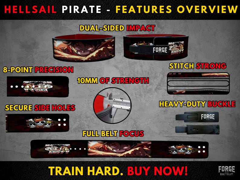 Hilldail Pirate Lever Belt - 10mm Anime Gym Training Gear for Squats ...