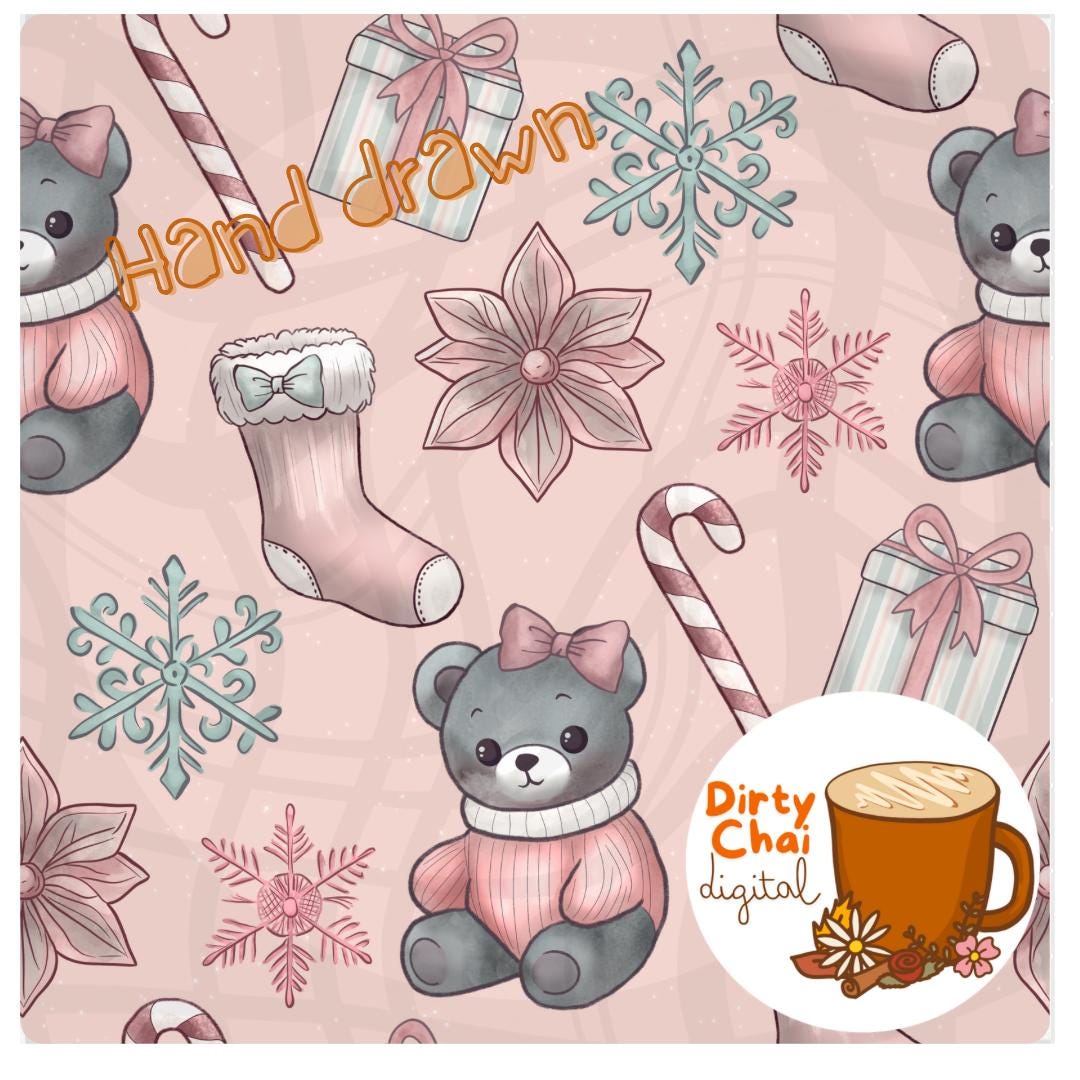 Pink Coquette Christmas Seamless Pattern | 3000x3000 300dpi PNG File ...