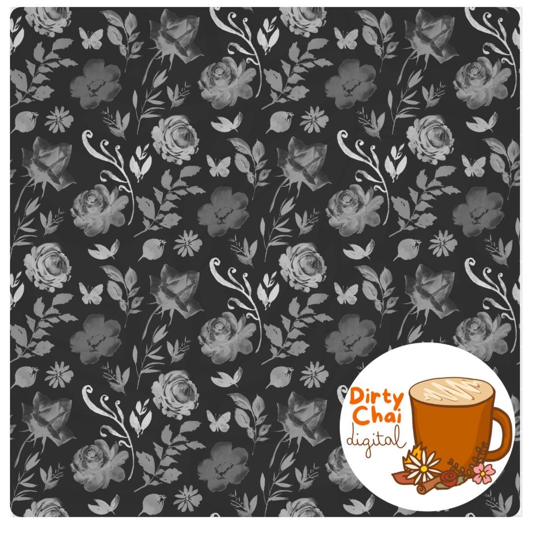 Delicate Monotone Floral Seamless Pattern | 3000x3000 300dpi PNG File ...