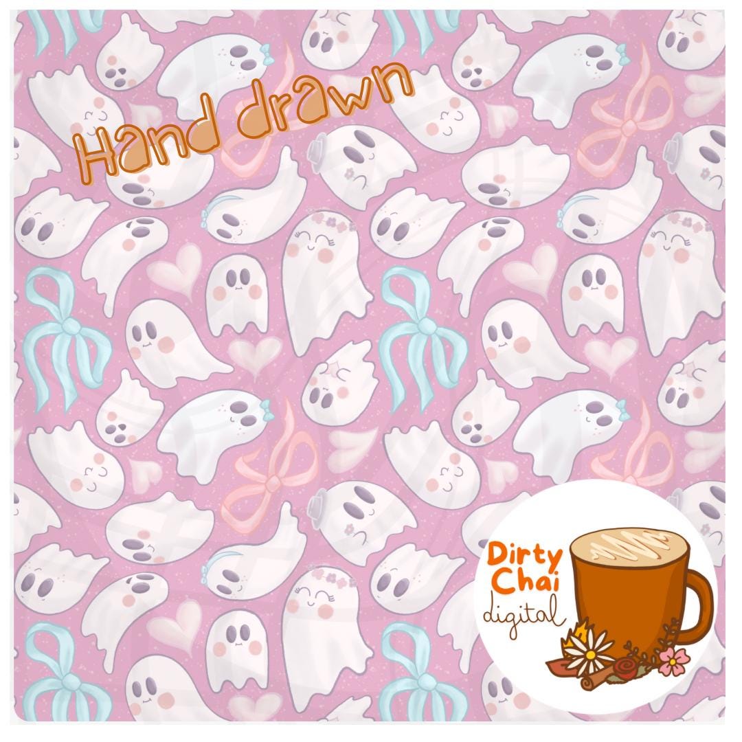 Coquette Ghosts Sweet Halloween Seamless Pattern | 4000x4000 300dpi PNG ...