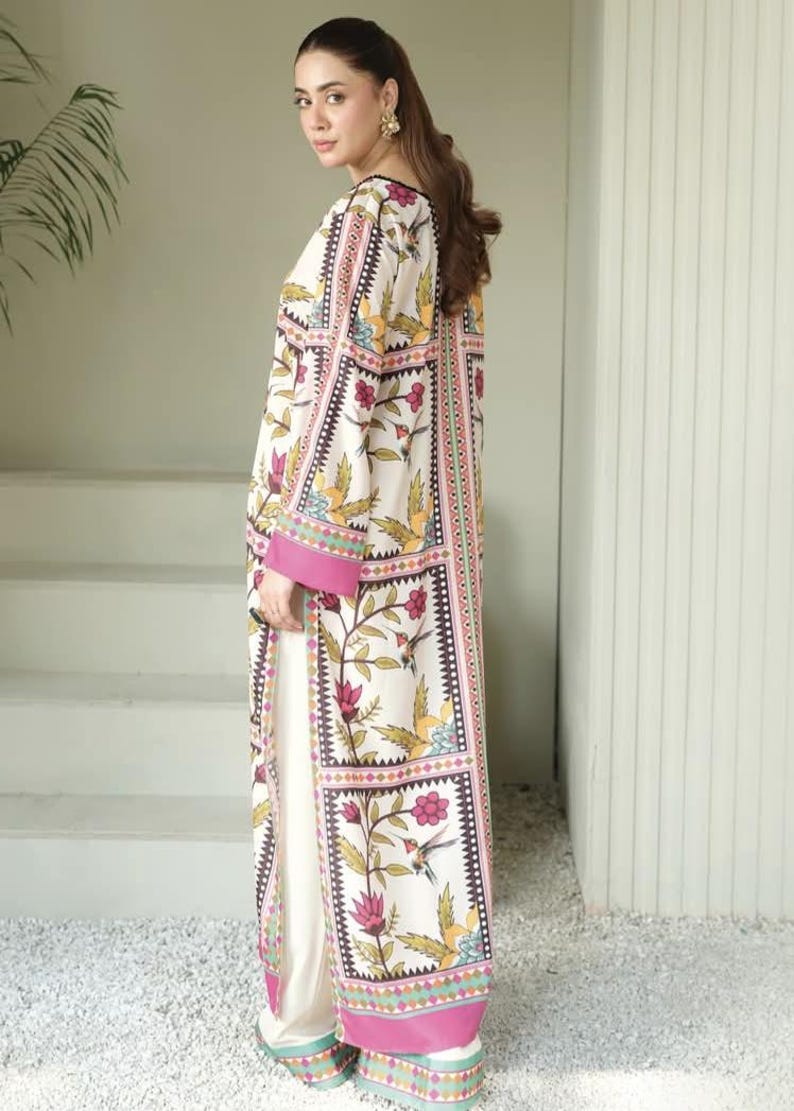 Pakistani Printed Silk Two Piece Shirt Fabric Set for Wedding Guest ...