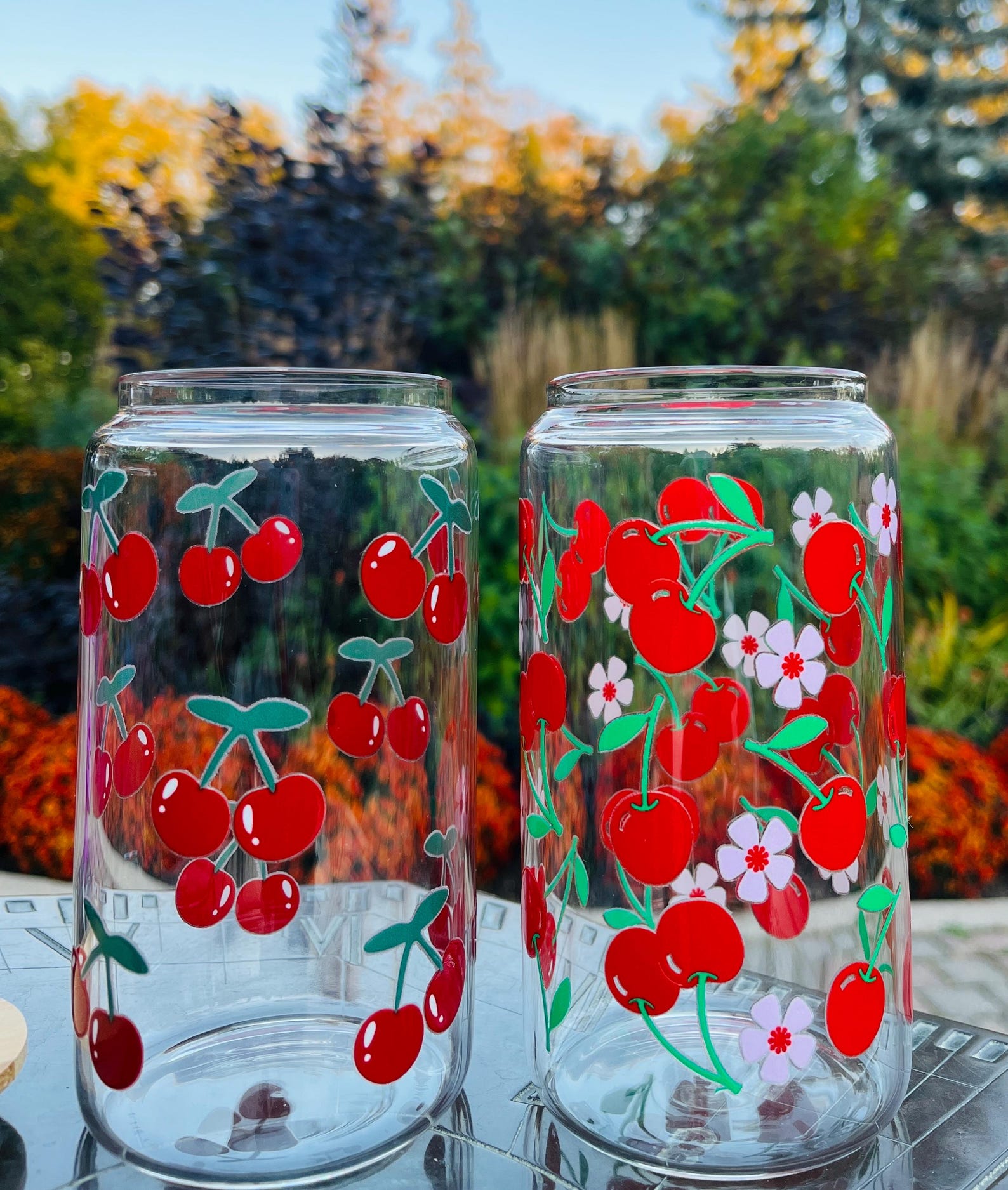 Cherry Glass Cup Jar Iced Coffee Cup 20 Oz Glass Cup With Bamboo Lid ...