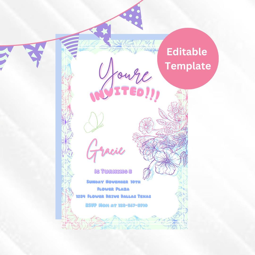 Cute Flower Themed Birthday Card Aesthetic Birthday Card Editable - Etsy