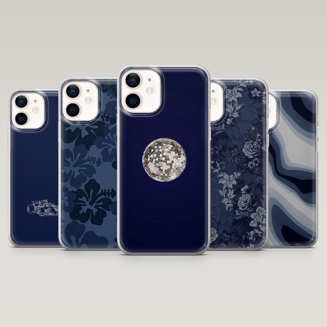 Navy Blue Phone Case Cute Blue Aesthetic Floral Cover for iPhone 16 Pro ...
