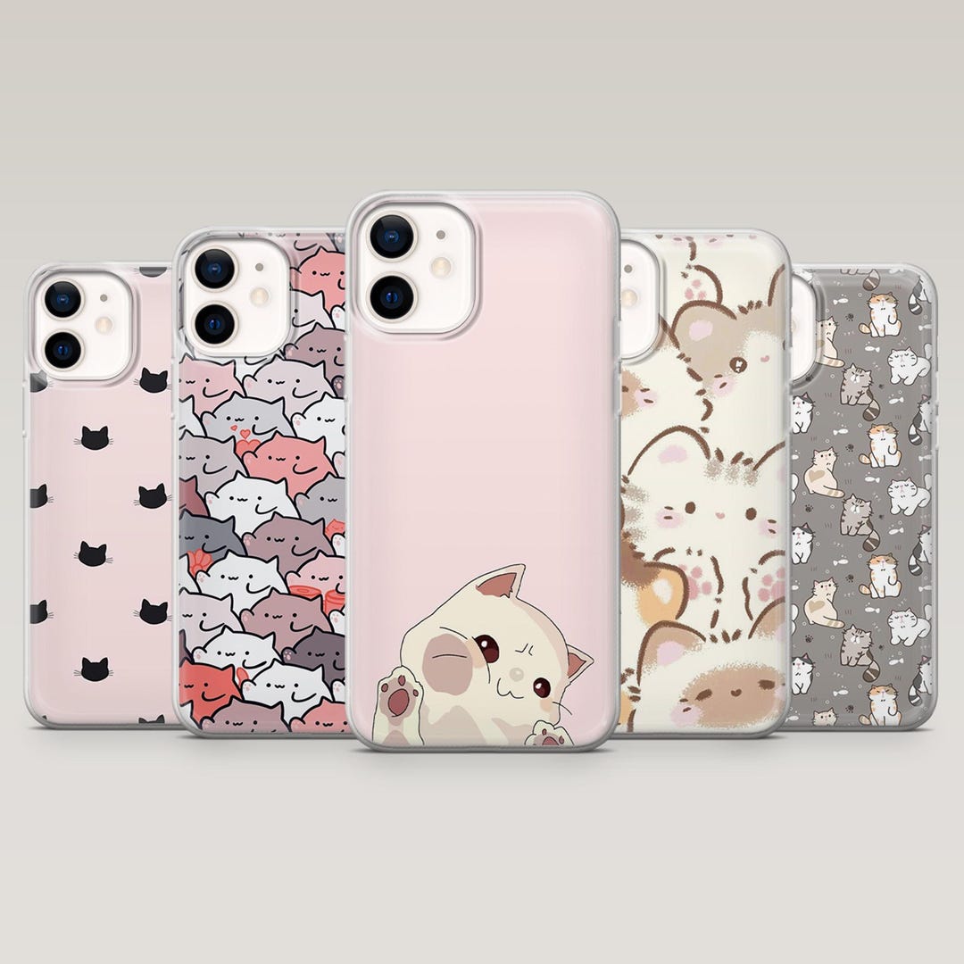 Kawaii Cat Phone Case Fluffy Cat Cute Pet Cover for iPhone 16 Pro, 15 ...