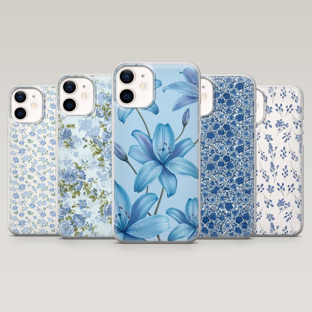 Blue Flower Phone Case Floral Baby Blue Cover for iPhone 17pro, 16, 15 ...