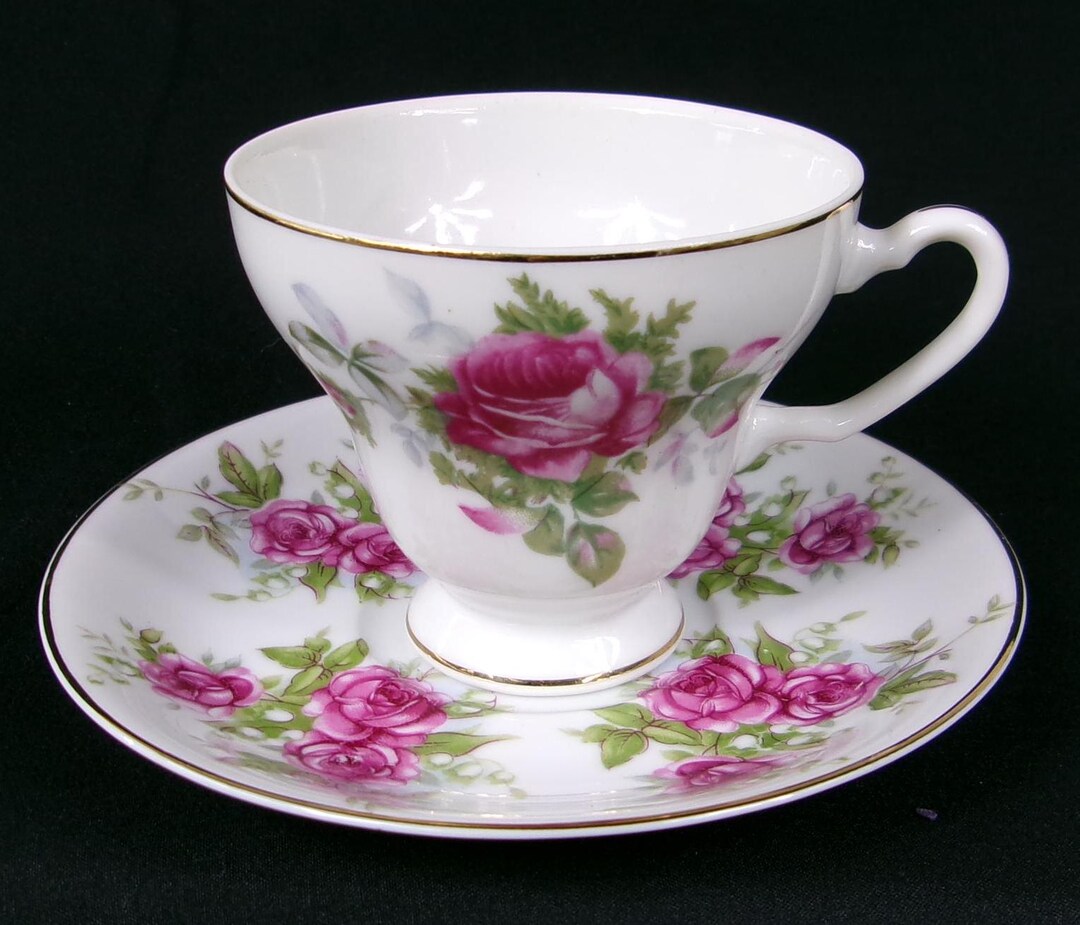 Rose Pattern China Teacup and Saucer - Etsy