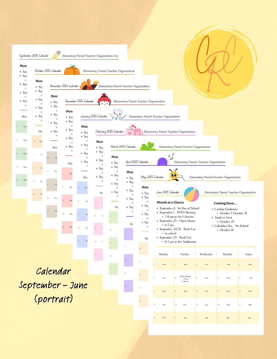PTO Weekday Calendar (portrait) - June to September With 2024-2025 ...