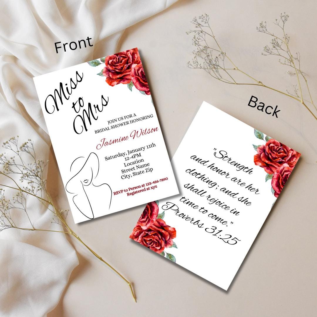 Miss to Mrs Proverbs Women of God Bridal Shower Invitation Digital ...