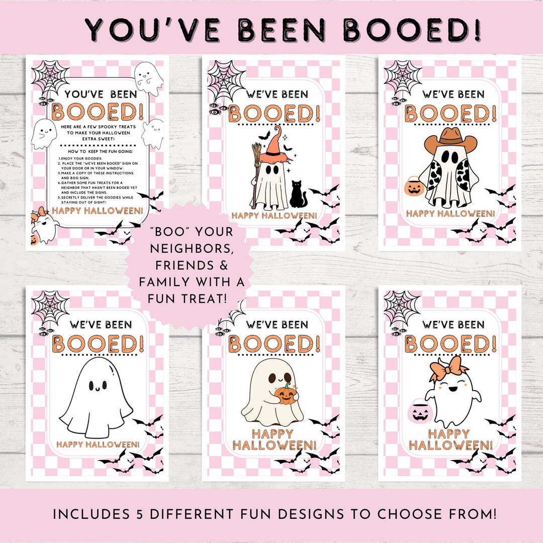 Printable Cute Pink Ghost Halloween You've Been Booed Sign-5-spooky ...