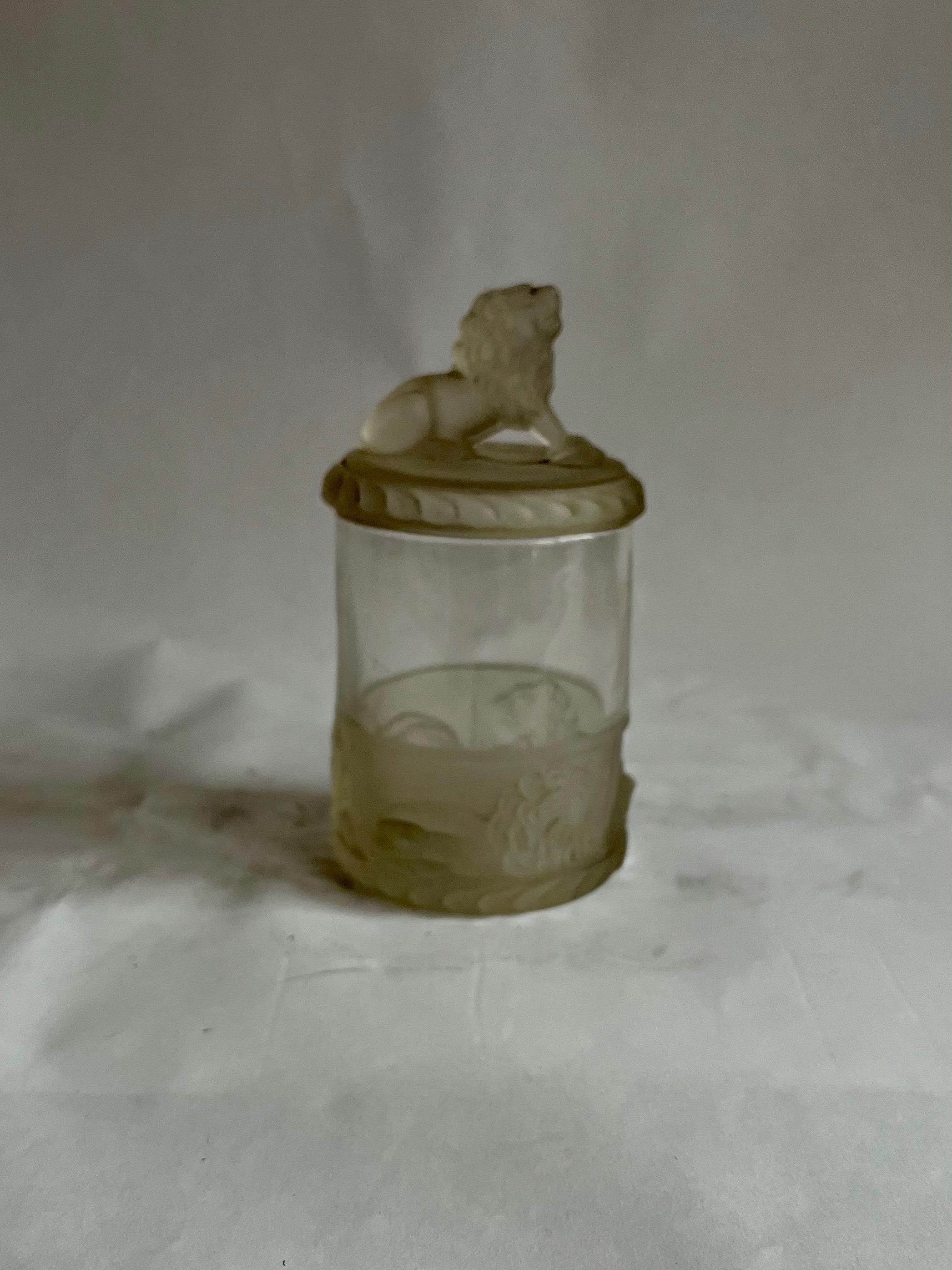 Antique Gillinder & Sons Frosted Glass Lion Covered Jar Country Club ...