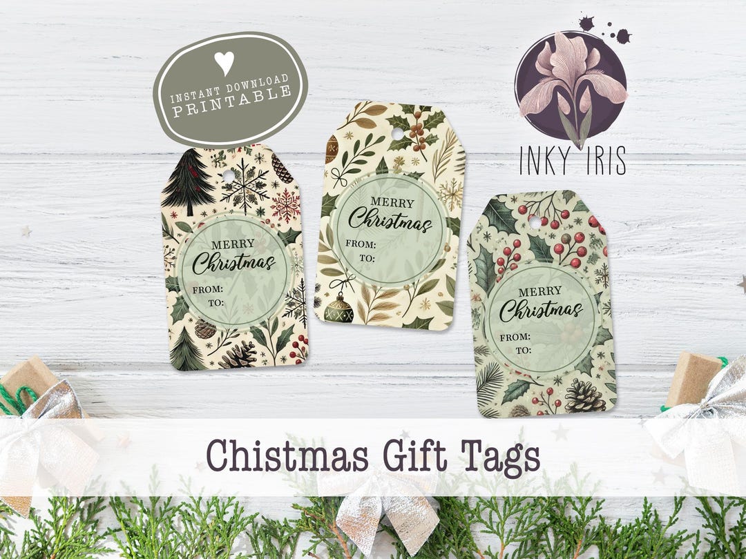 Printable Christmas Gift Tags Festive Patterns Holiday Gift Wrapping ...