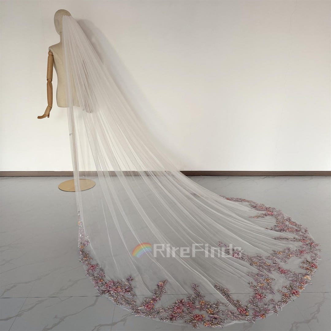 Pink Flower Veils,beading Veils for Wedding,plant Appliques Veil,chapel ...