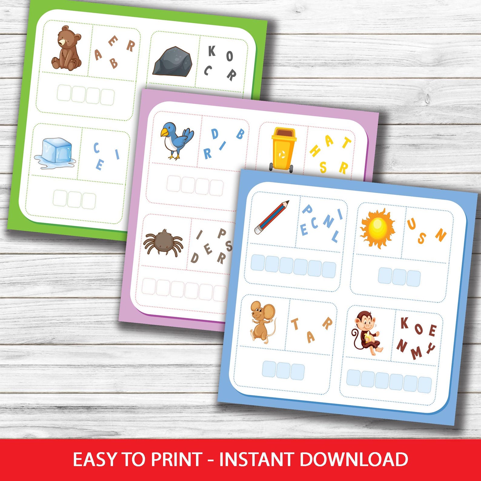 Educational Matching Worksheets for Kids, Match the Picture, Printable ...