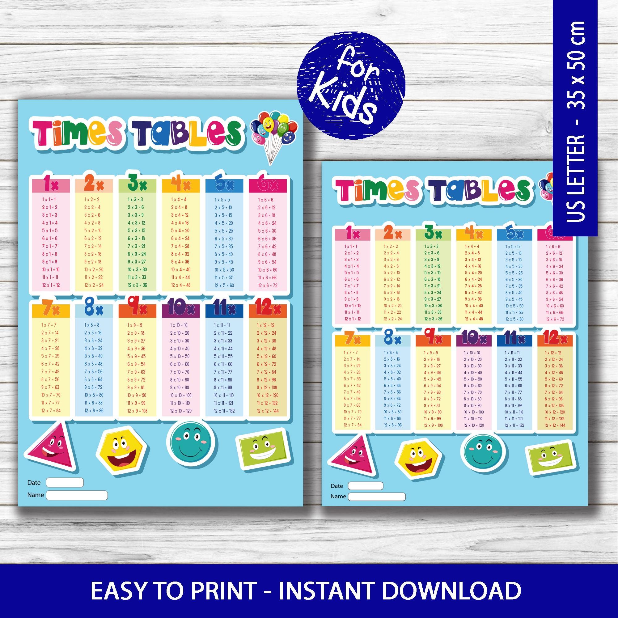 Colorful Multiplication Table Poster, Math Worksheets, Preschool Maths ...