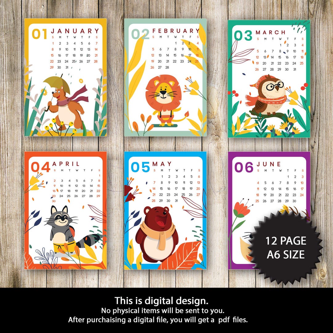 2025 Calendar Printable, Monthly Calendar, Animal Calendar, Desk ...