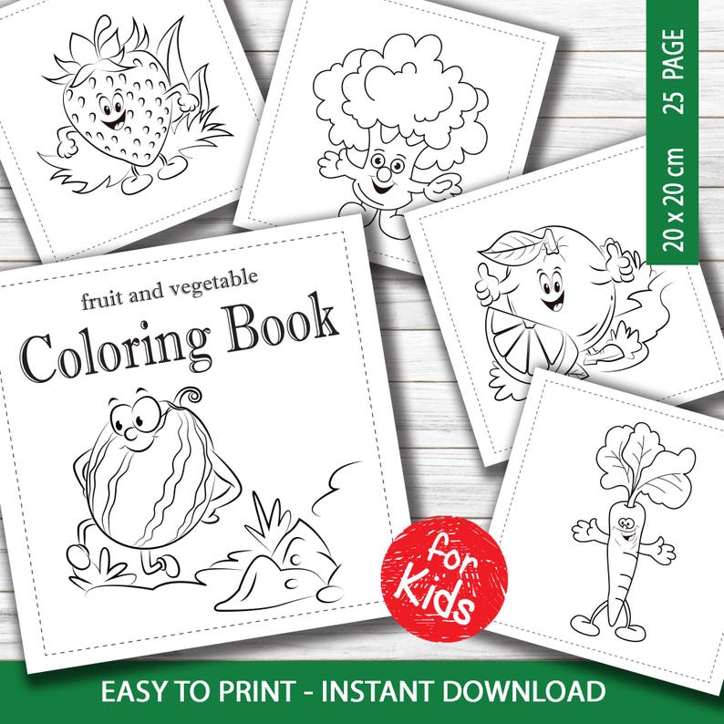 Fruit Vegetable Coloring Pages for Kids, Printable Toddlers Activity ...