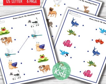 Educational Matching Worksheets for Kids, Match the Picture, Printable ...