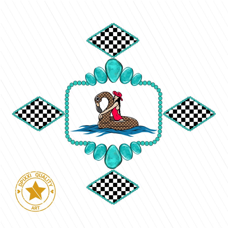 Checker Western PNG Cowgirl Cowboy Horses Turquoise Sublimation Rodeo ...