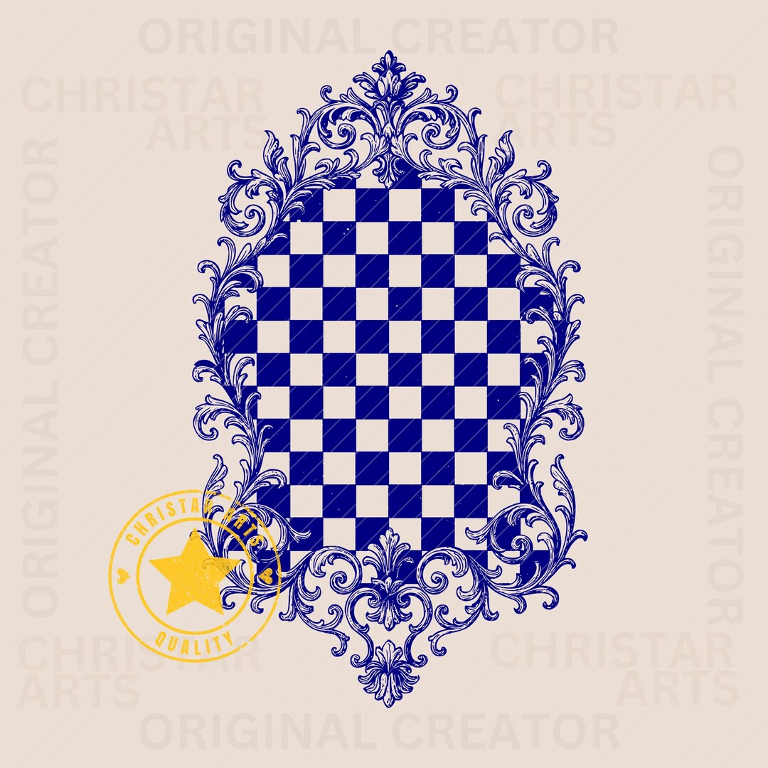 Vintage Checker Frame Shape PNG Digital Download Print Western Design ...