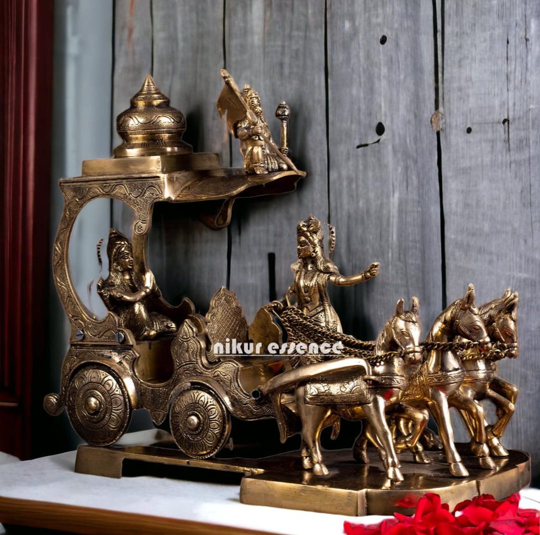 Pure Brass Lord Krishna Arjun Chariot on Rath Hanuman Statue 40.5 Cm - Etsy