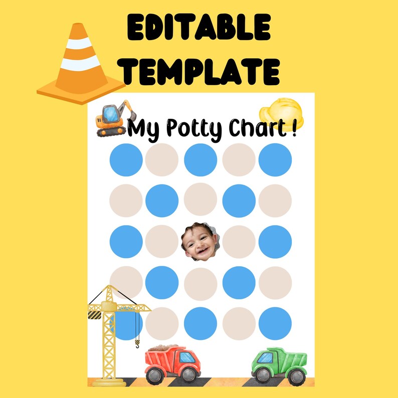 Construction Theme Potty Chart Printable for Toddlers, Sticker Chart ...