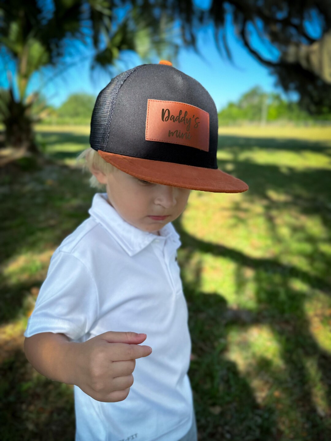 Daddy's Mini Custom Kids Trucker Hat With Engraved Leather Patch ...