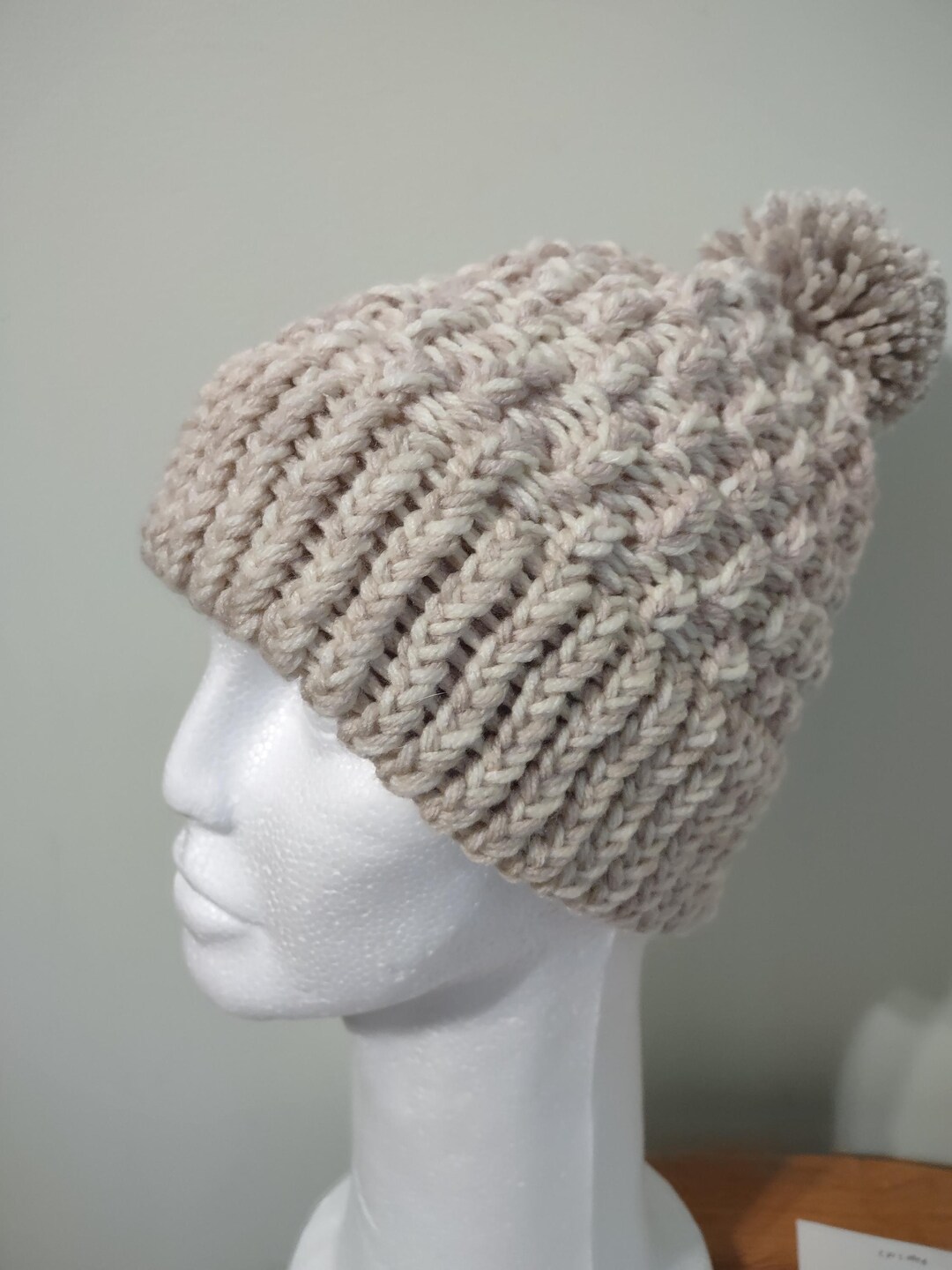 Beige and Cream Knit Hat. Unique Double Threaded for Extra Warmth ...